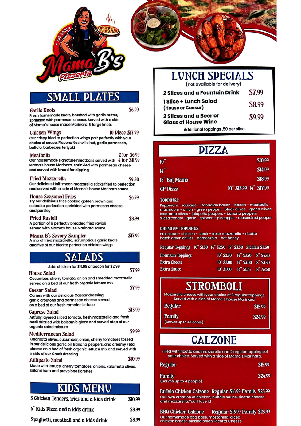 Menu | Pizza Menu by Mama B's Pizzeria